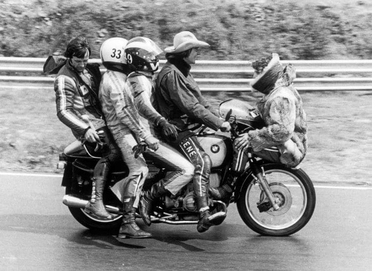 Five men on a motorcycle June 1974 | Classic Bike Hub